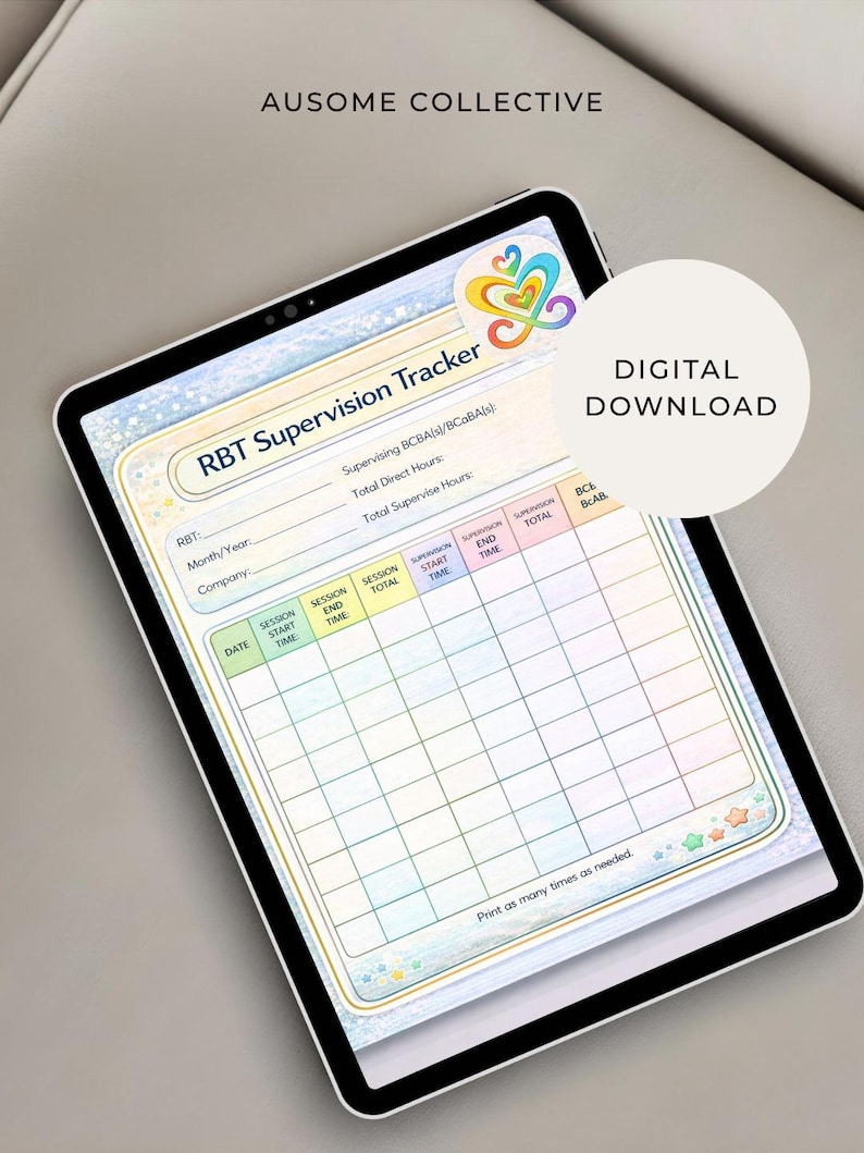 RBT Supervision Tracker Printable | Monthly RBT Hours Log | ABA ...