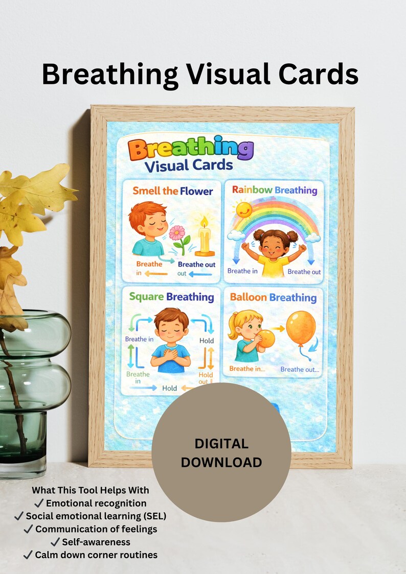 Breathing Visual Cards Printable | Calm Down Corner Breathing Exercises ...