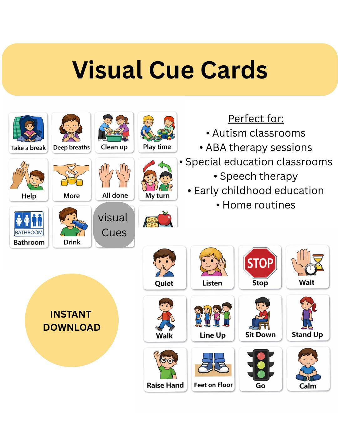 Behavior Visual Cue Cards Printable | Classroom Behavior Visuals | ABA ...