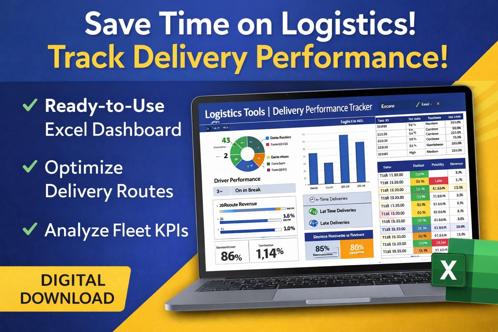 Fleet Management Excel Template | Delivery KPI Dashboard | Driver ...