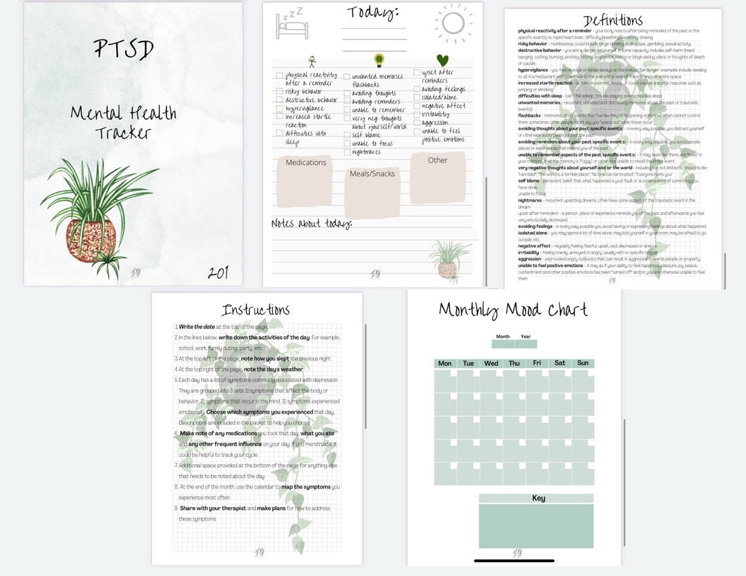 PTSD Tracker, Therapy Journal for Daily, Weekly, Monthly Mood Tracking ...