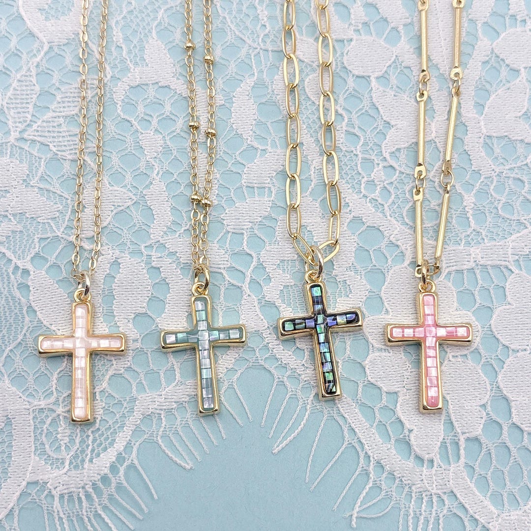 Shell Cross Necklace. Baptism Necklace. Christian Necklace. Minimalist ...