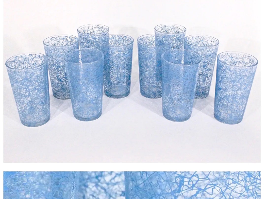 Mid Century Spaghetti String Glasses in Powder Blue, Set of 10 - Etsy