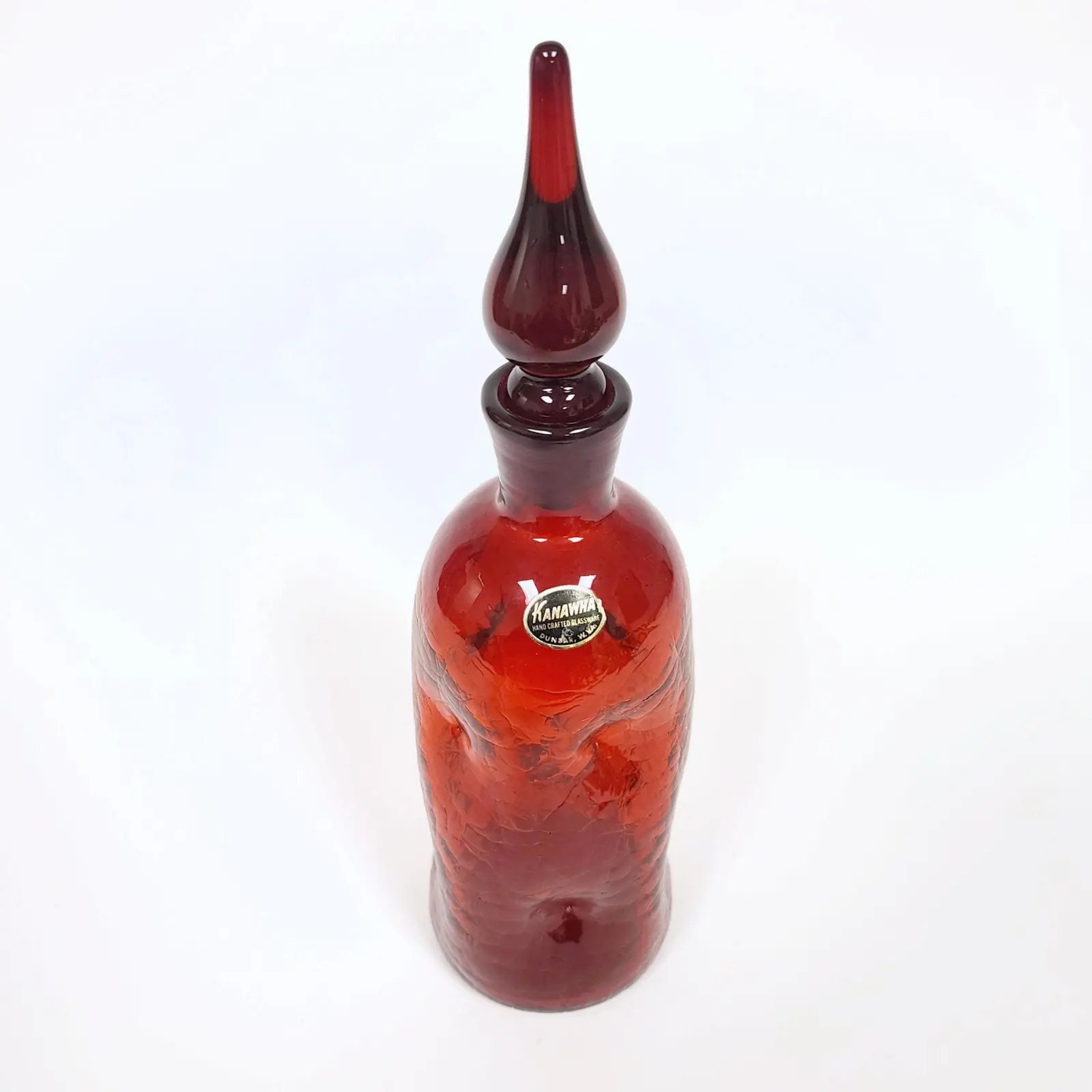 1960's Vintage Decanter in Dimple-crackle Red Glass W/stopper by ...