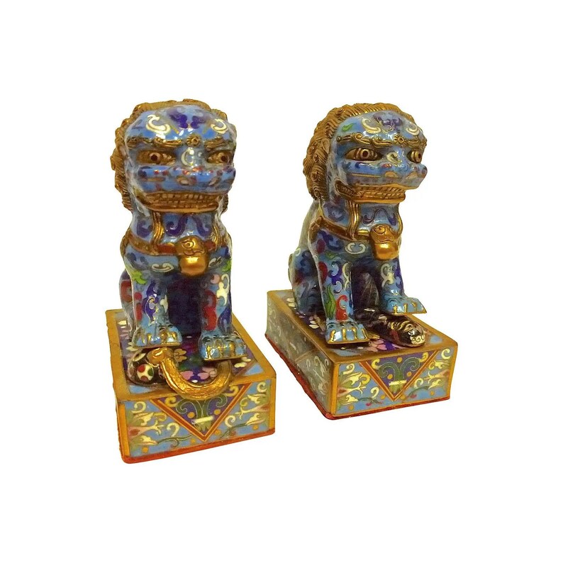 Early 20th Century Cloisonné Foo Dogs - Colorful Enamel on Brass, A ...