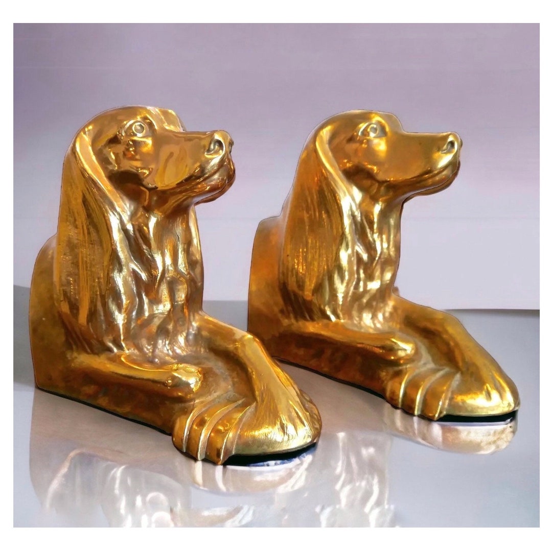 Vintage Gold Dog Bookends - Pair of Mid Century Afghan Hound Gold ...