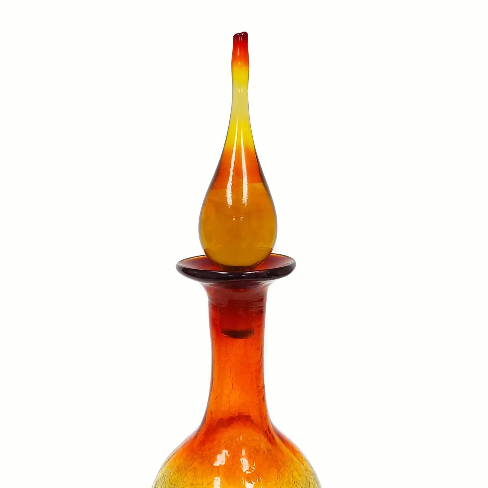 1960's Amberina Crackle Glass Decanter & Stopper, Hand Blown by Rainbow ...