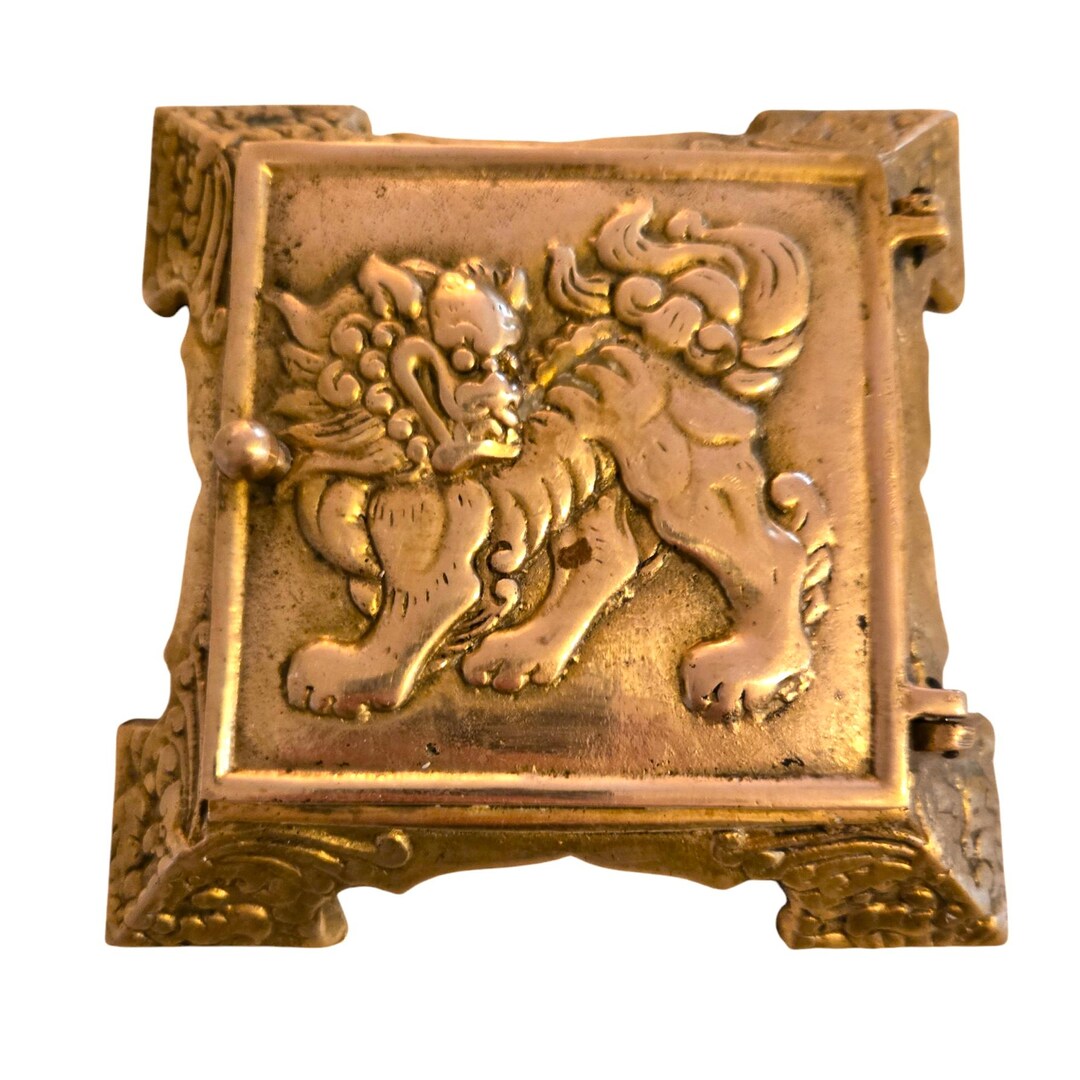 Antique Brass Foo Dog Trinket Box With Lid and Handle - Etsy
