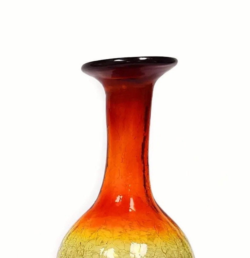 1960's Amberina Crackle Glass Decanter & Stopper, Hand Blown by Rainbow ...