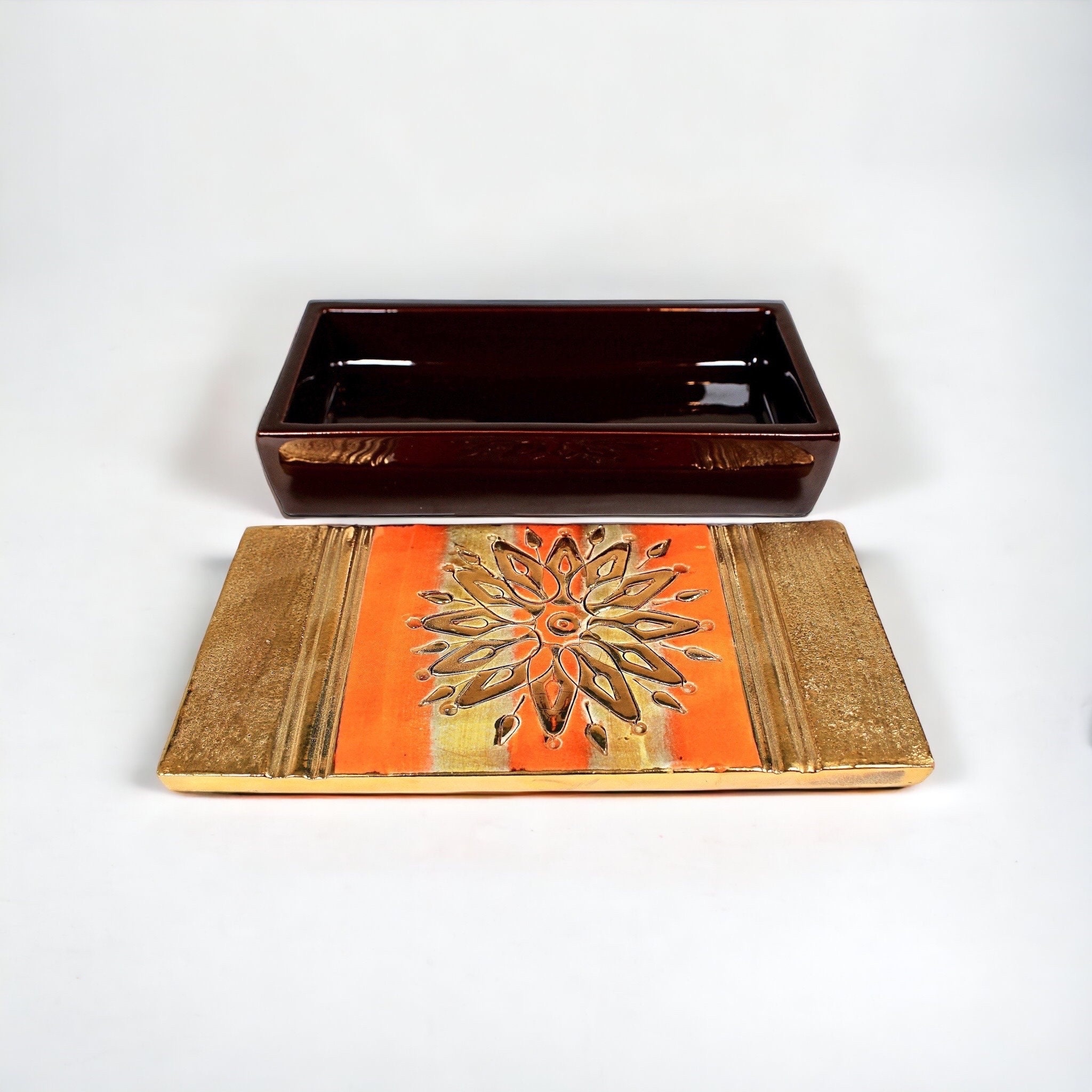 1960's Bitossi Trinket Box in Orange and Gold by Aldo Londi for ...