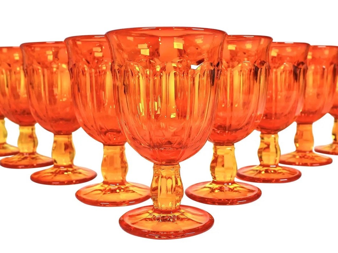 Viking Glass Amberina Goblets, 1960s Vintage Set of Six Orange Pedestal ...