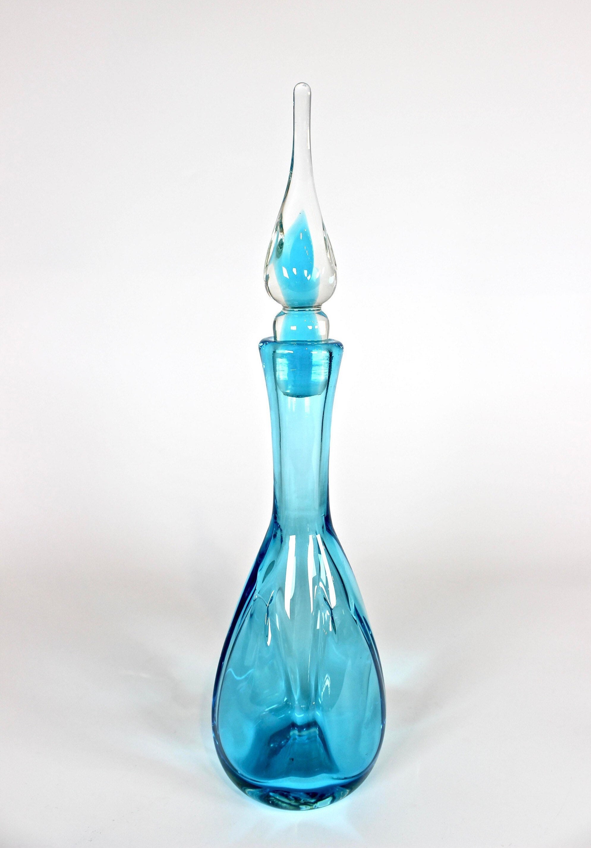 1960s Blue Glass Decanter & Encased Flame Stopper by Bischoff, Model ...