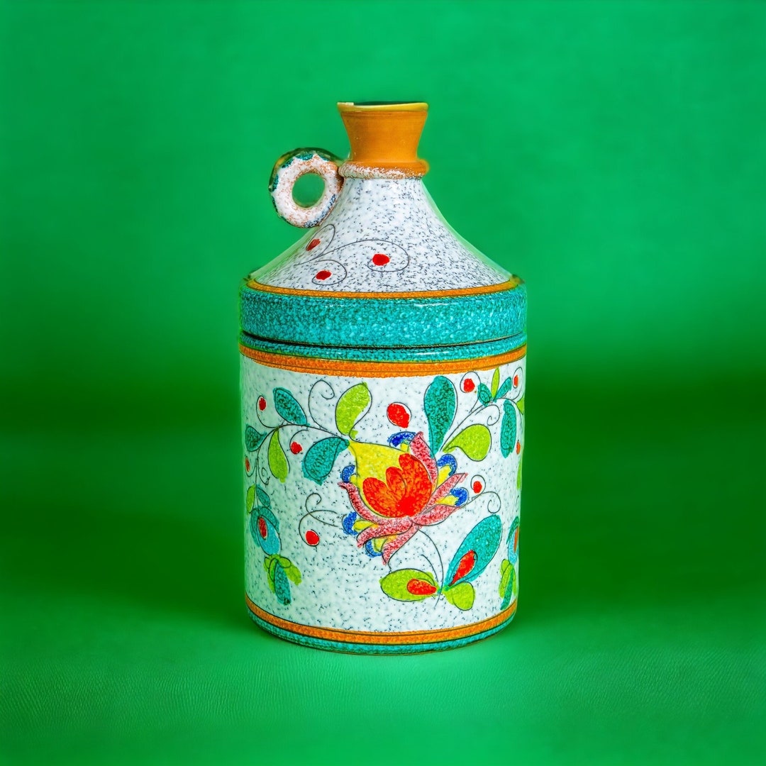 1950's Floral Cookie Jar Jug From Italy, Hand Painted Italian Ceramic ...