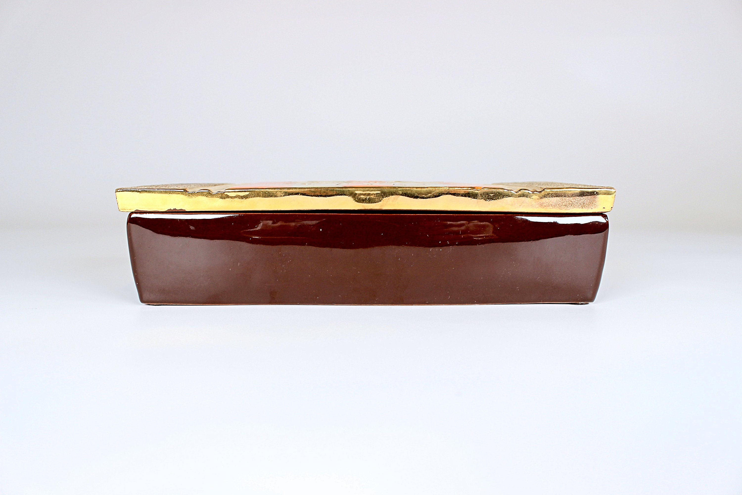 1960's Bitossi Trinket Box in Orange and Gold by Aldo Londi for ...