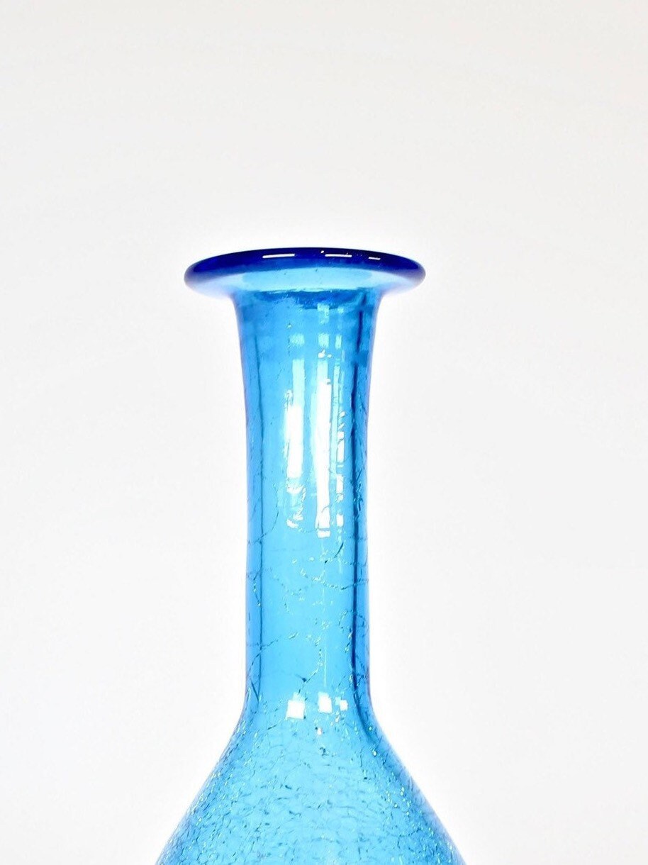 Tall Blue Crackle Glass Decanter by Pilgrim Glass Company, Mid Century ...