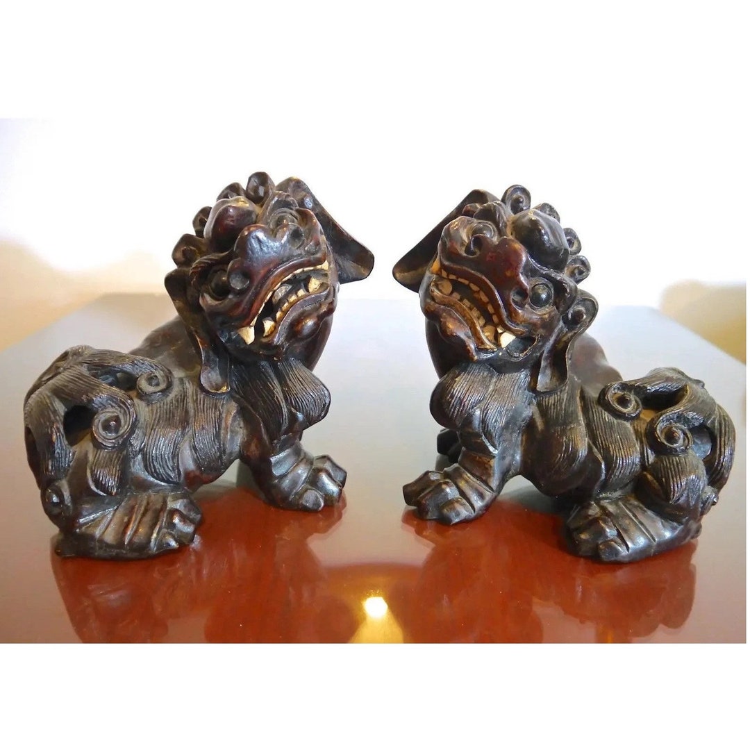 Vintage Wooden Foo Dogs - A Pair, Highly Detailed & Hand Carved ...