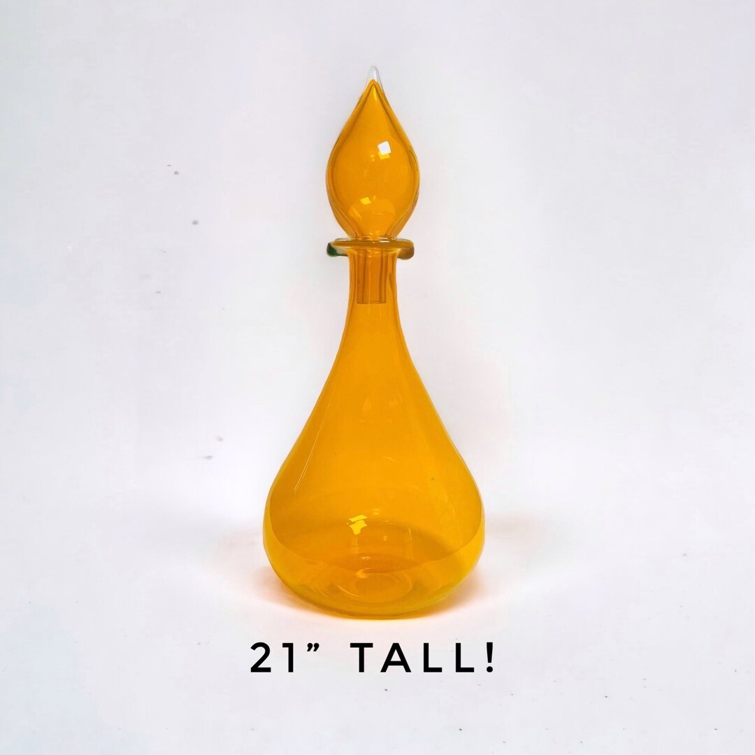 1960's Large Italian Glass Decanter & Stopper, Orange Color, Vintage ...