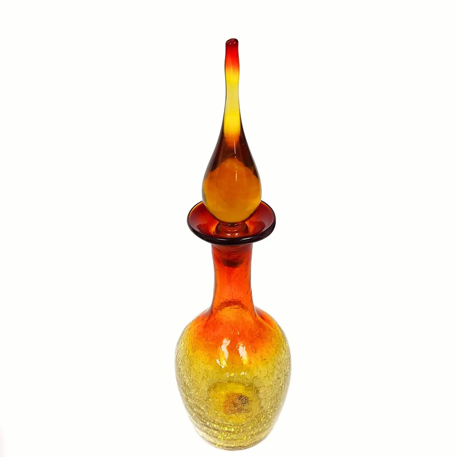 1960's Amberina Crackle Glass Decanter & Stopper, Hand Blown by Rainbow ...
