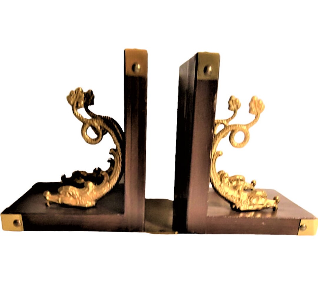 Vintage Italian Walnut and Brass Mystical Fish Bookends - Etsy