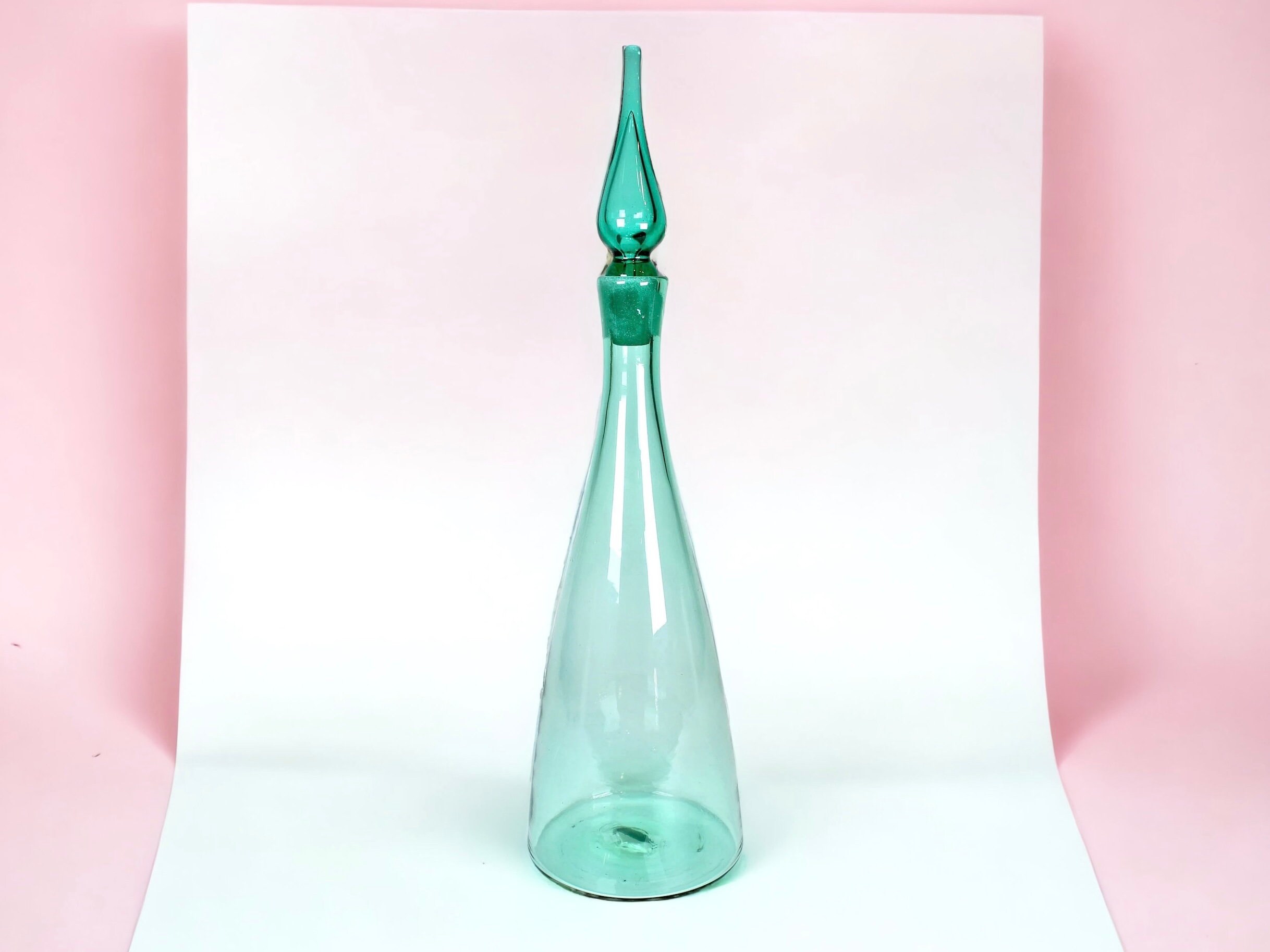 URBAGERare 1959 Blenko Glass 920-S Sea Green Decanter with Flame Stopper