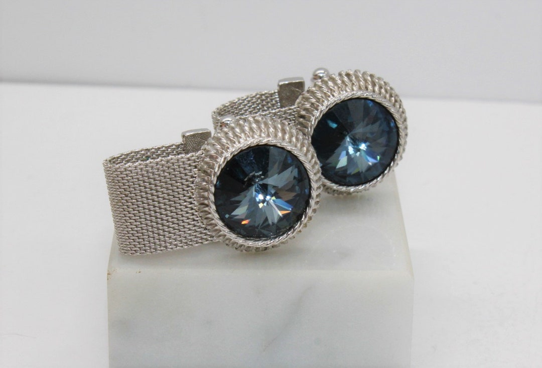 Vintage Blue Crystal Rhinestone Cuff Links - Etsy