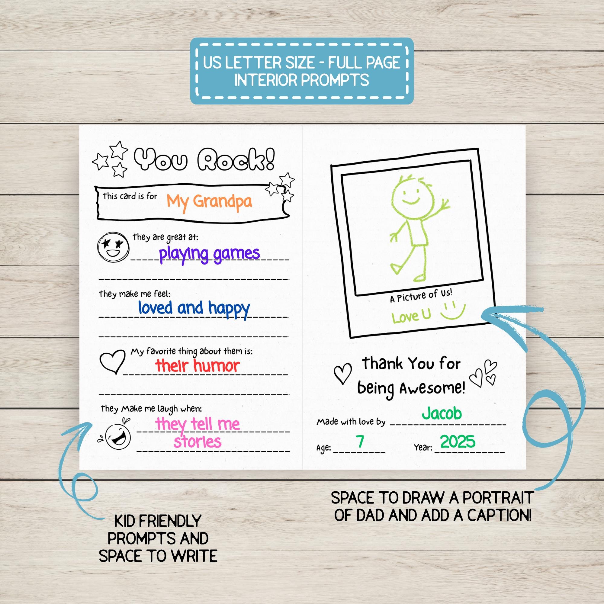 Printable Father’s Day Card From Kids – Color-in & Fill-in Style for ...