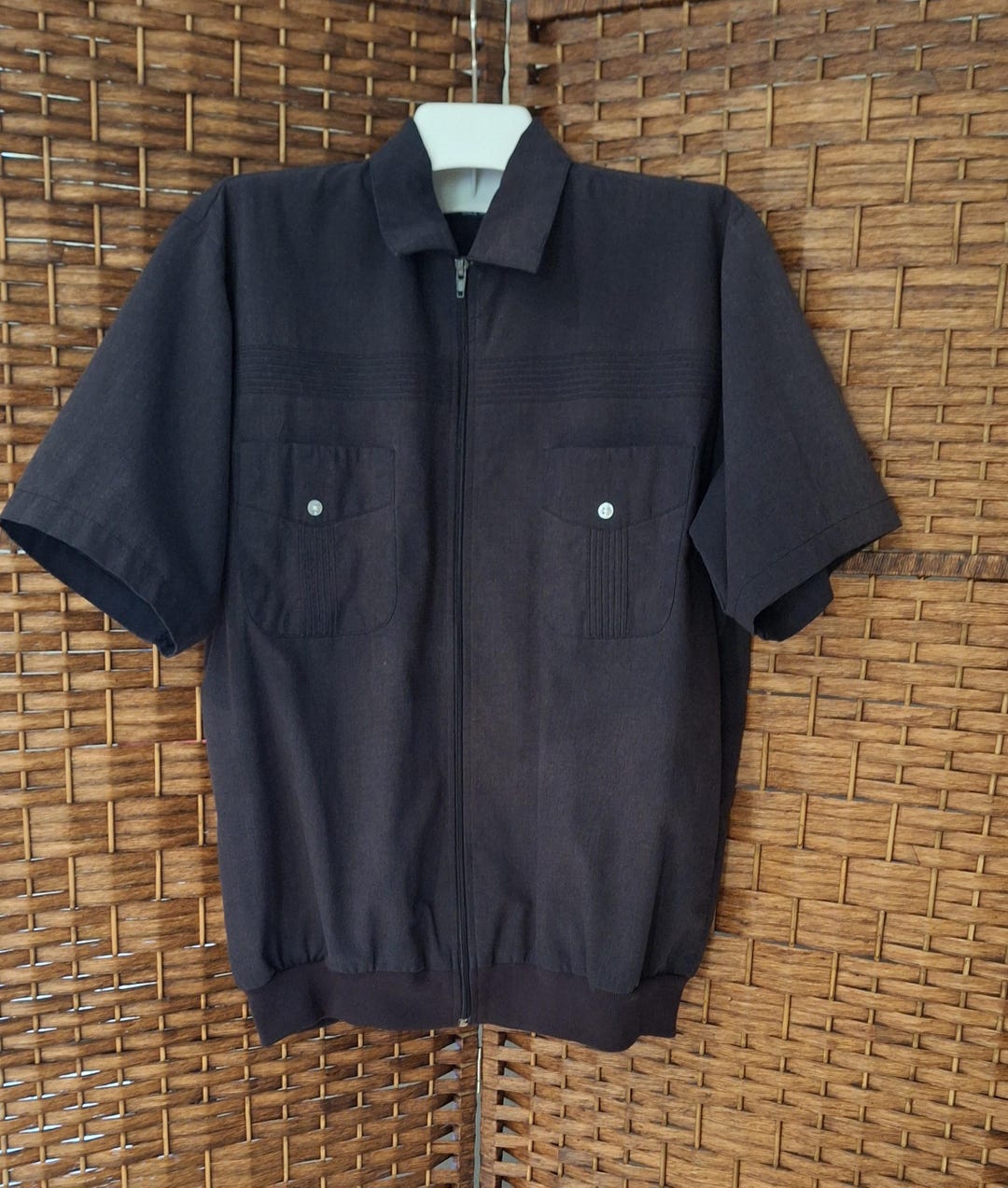 Vintage John Blair 80"s Men's Black Shirt. Full Zipper Size L Made in ...