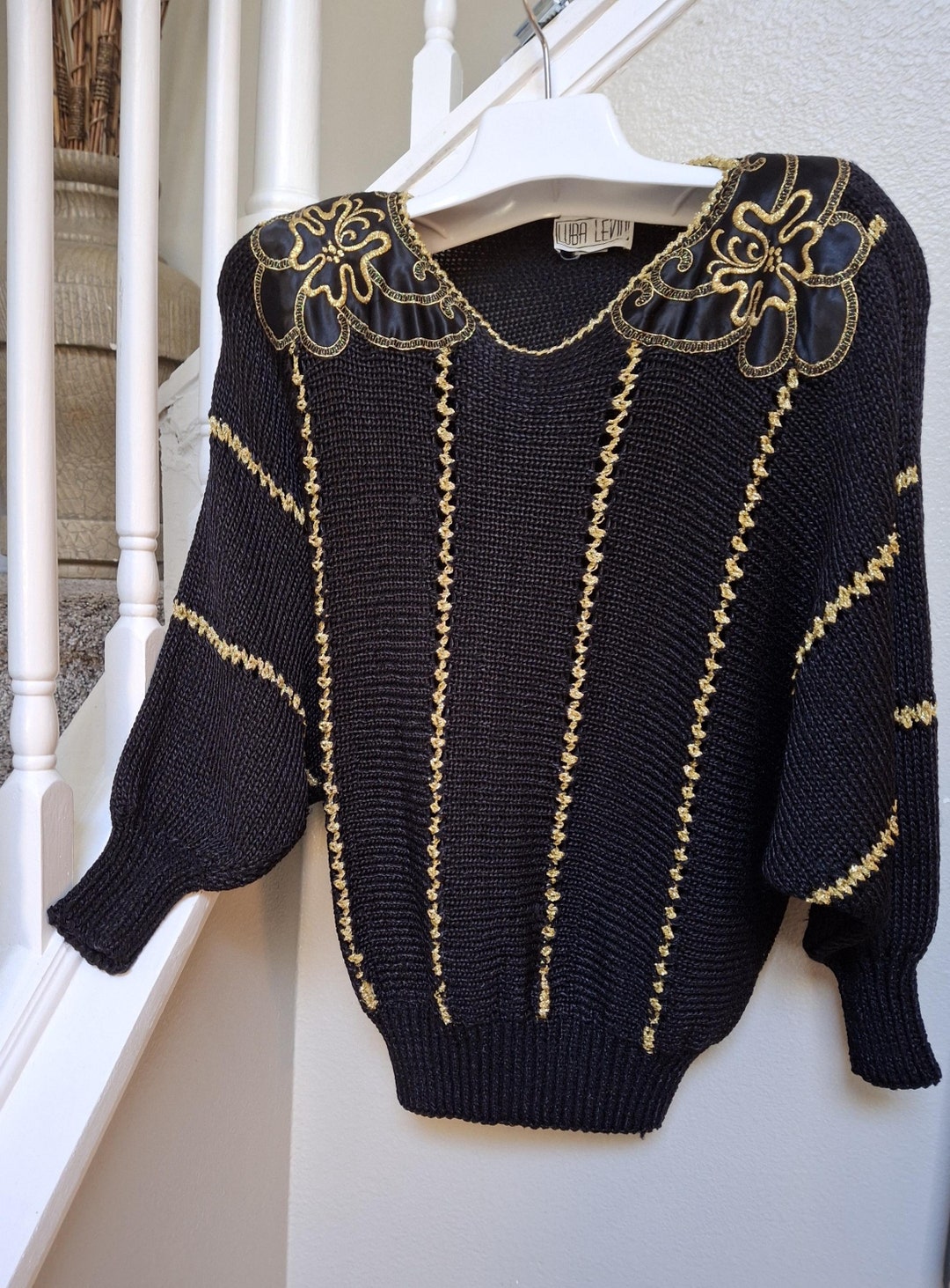 Vintage Luba Levin RARE Women's Black and Gold Tones Embroidered Knit ...