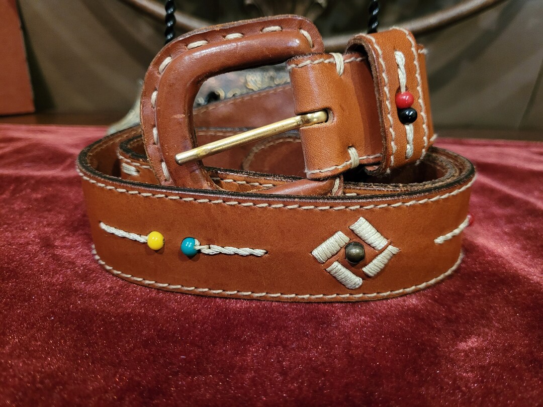 Vintage Omega Women's Leather Belt Beads and Stitches Size - Etsy