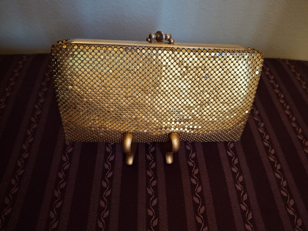 Vintage Gold TONE Chain Link Mesh Wallet 4 Compartments 6 3/4 X 3 3/4 ...