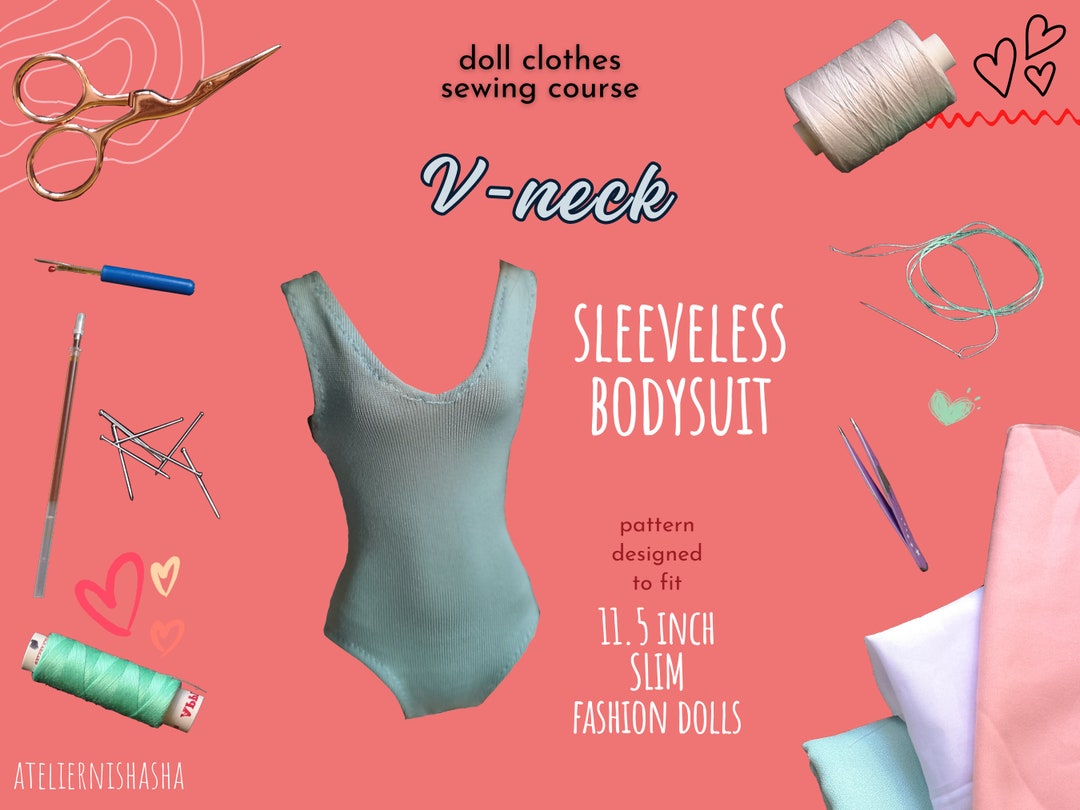 V-neck Sleeveless Bodysuit PDF Sewing Pattern and Instructions for 11.5 ...