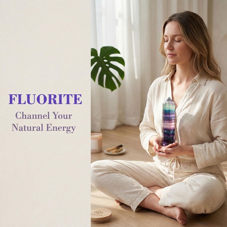 Natural Rainbow Fluorite Crystal Point Tower, Hexagonal Obelisk Home ...