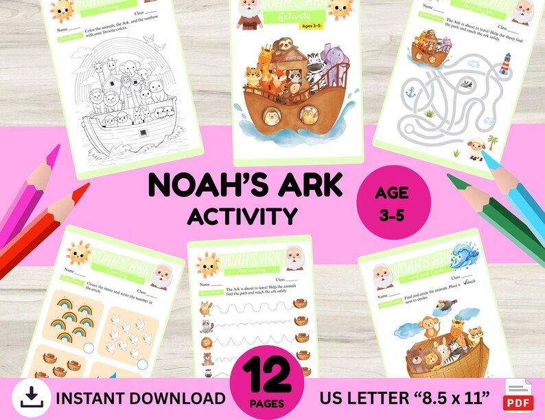 Noah’s Ark Coloring & Activity Pages, Sunday School Printable PDF ...