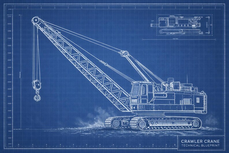 Crawler Crane Blueprint Art | Construction Heavy Equipment Illustration ...