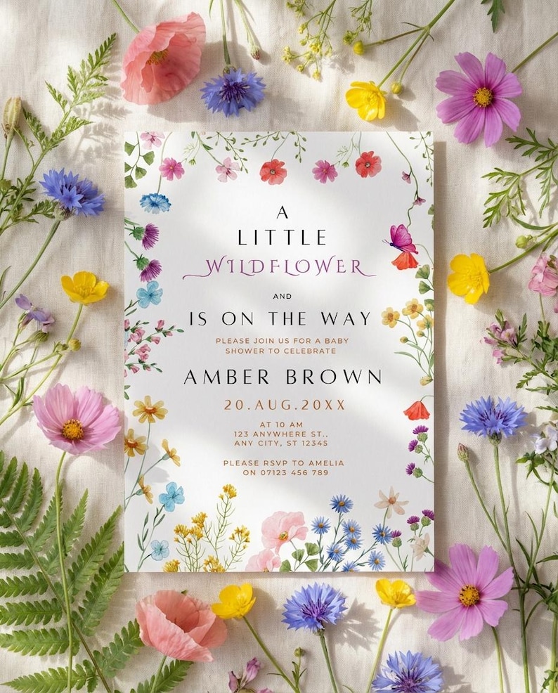 Wildflower Baby Shower Invitation, Editable Floral Template (digital ...
