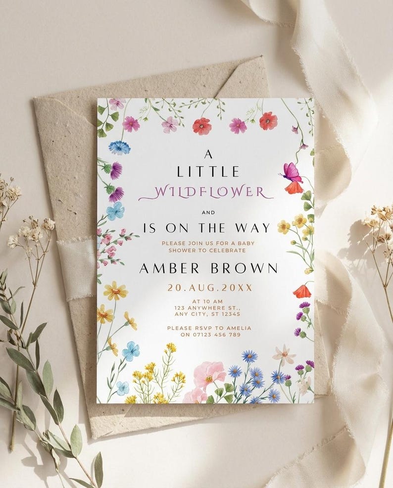 Wildflower Baby Shower Invitation, Editable Floral Template (digital ...