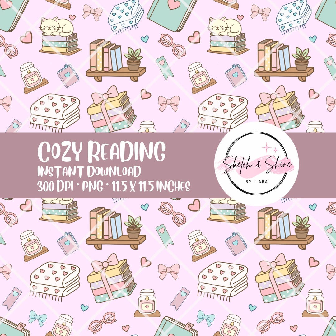 Cozy Reading Seamless Pattern, Kawaii, Books, Book Lover, Read, Relax ...