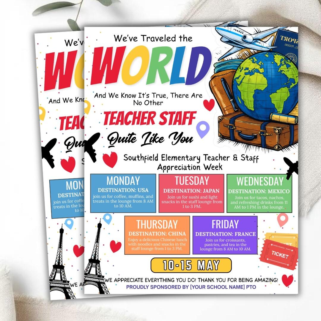 Teacher Appreciation Week Itinerary Flyer, School Event Schedule ...