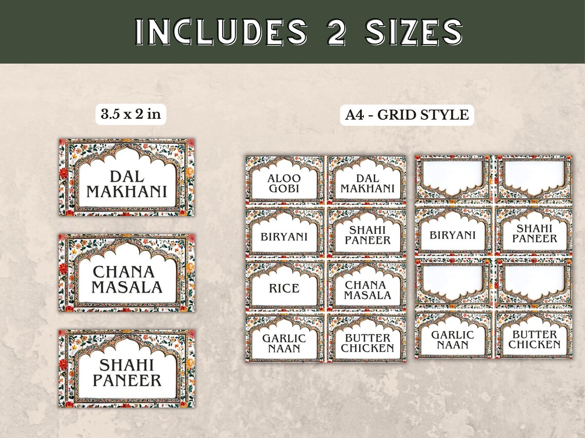 Indian Buffet Food Labels – Pakistani Dawat Signs, Desi Wedding Banquet ...