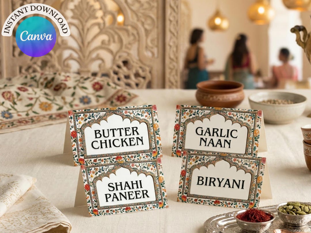 Indian Buffet Food Labels – Pakistani Dawat Signs, Desi Wedding Banquet ...