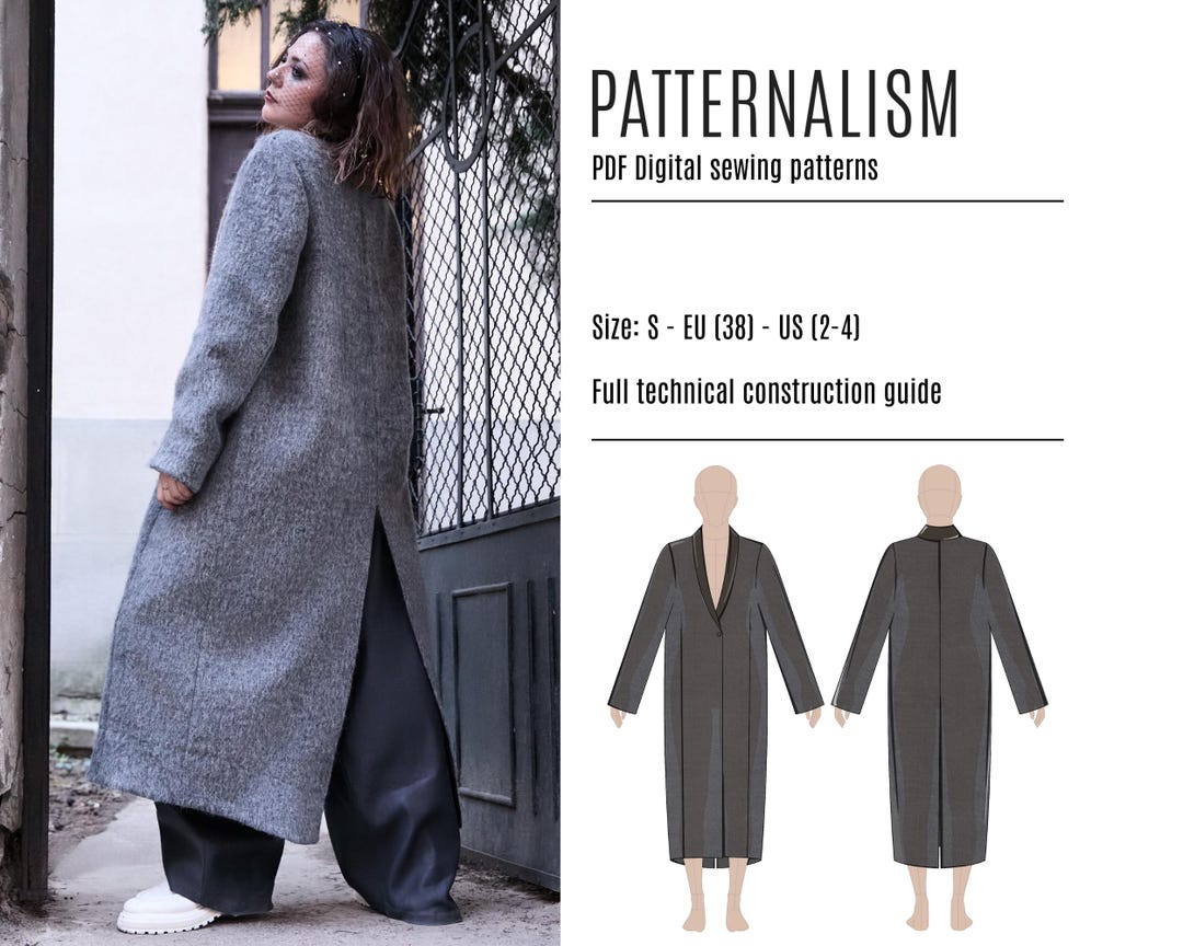 O-silhouette Coat PDF Sewing Pattern | Shawl Collar, Curved Hem ...