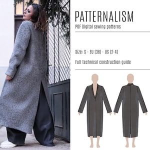 O-silhouette Coat PDF Sewing Pattern | Shawl Collar, Curved Hem ...