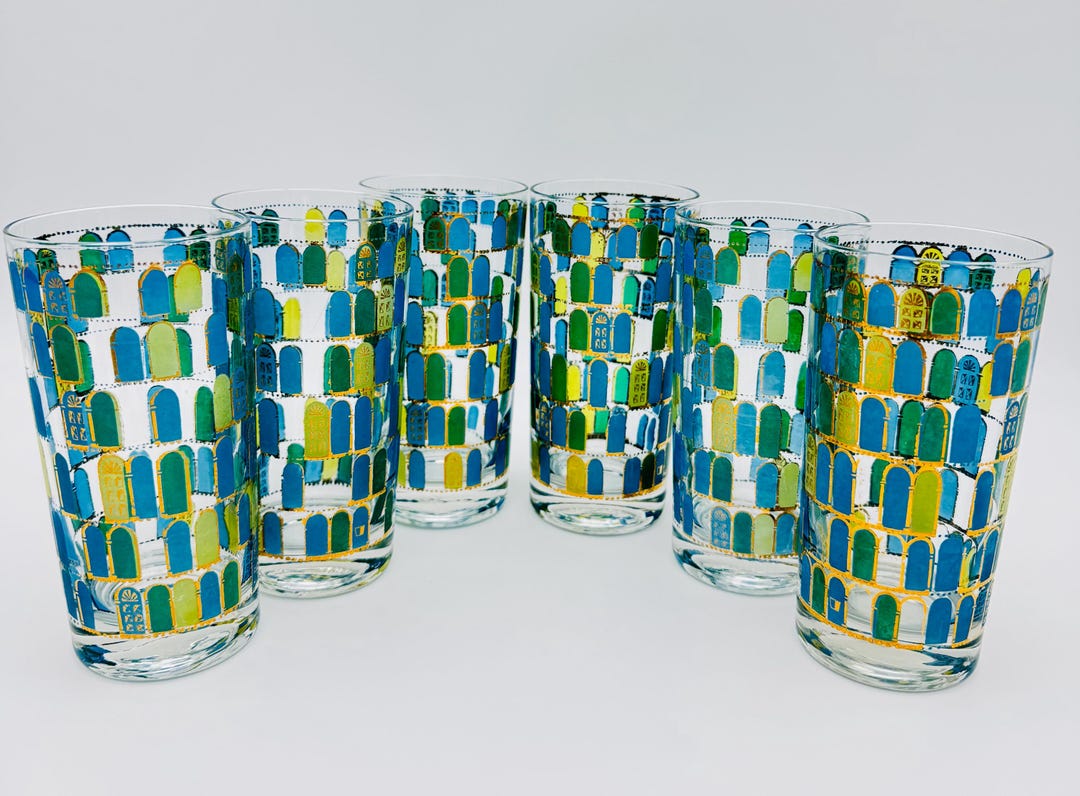 Ned Harris Cera cathedral Windows Pattern Set of 6 Highball Glasses ...