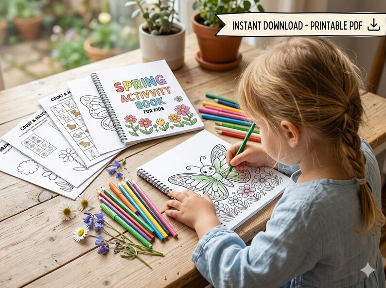 Spring Activity Book for Kids-coloring Pages, Math Games & Drawing ...