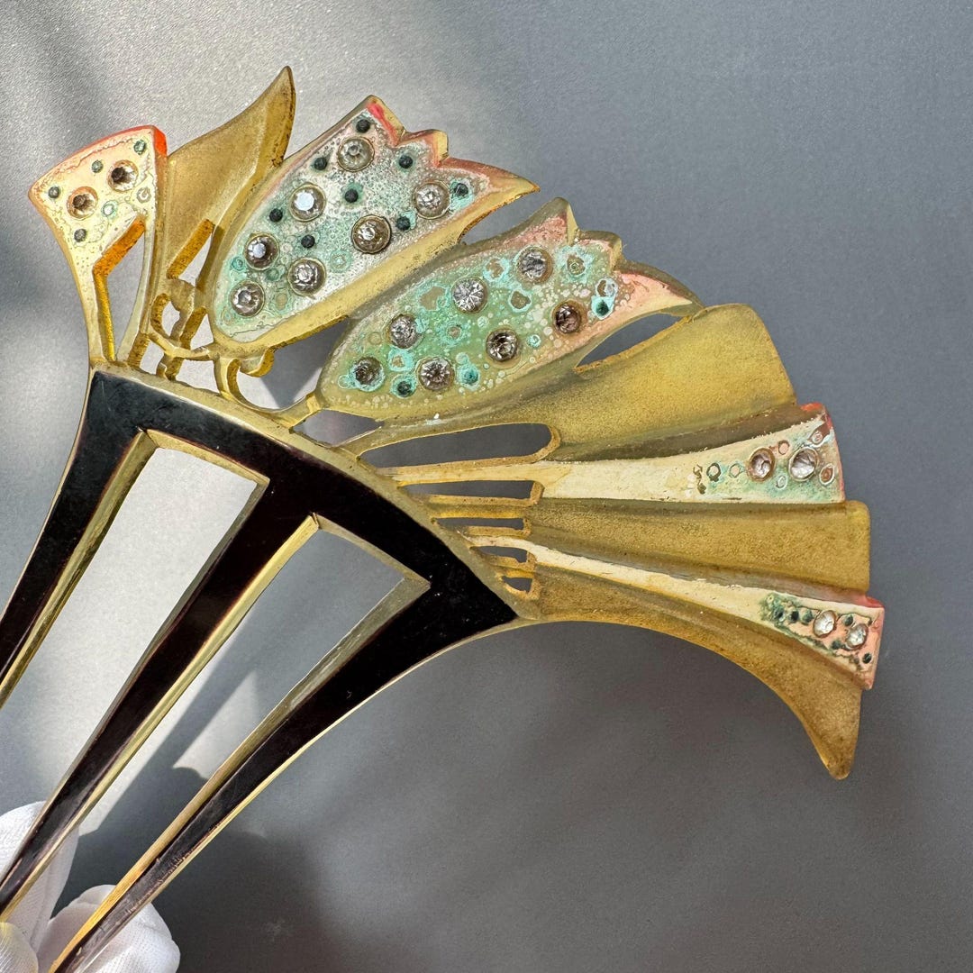 Vintage Japanese Fan-shaped Kanzashi Hairpin | Resin Maki-e Geisha Hair ...