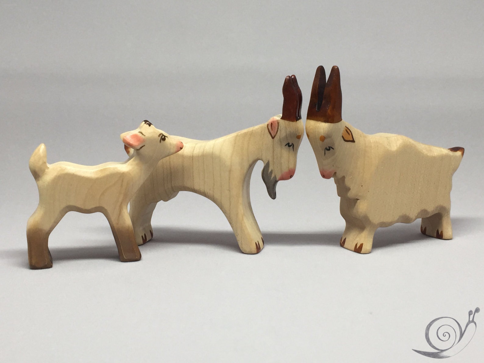 Toy Goat Mother Wooden Grey White Colourful Standing Size: 9,5 X 8,5 X ...