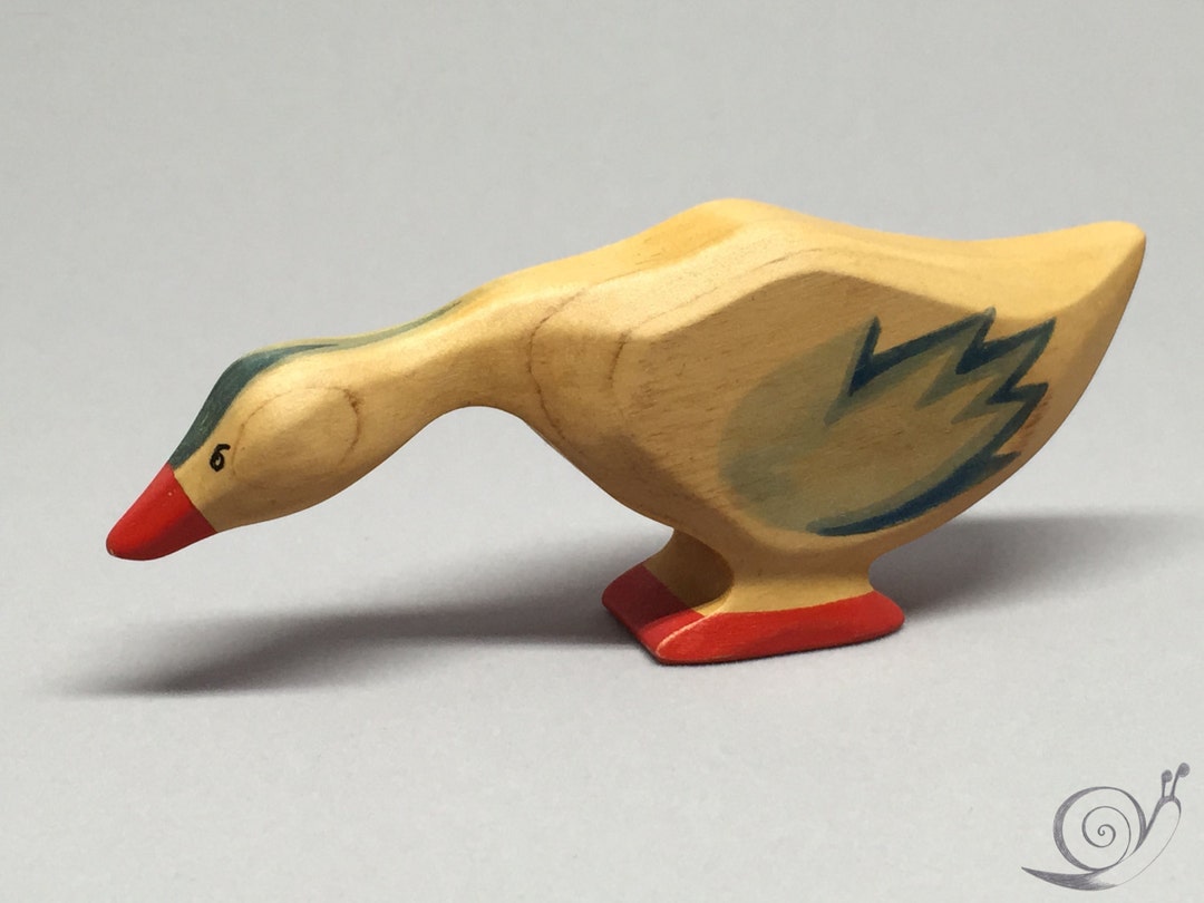 Toy Goose Wooden - Head Down - With Blue Wings Size: 11,0 X 3,5 X 2,2 ...