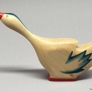 Toy Goose Wooden - With the Head up and Blue Wings Size: 11,0 X 3,5 X 2 ...