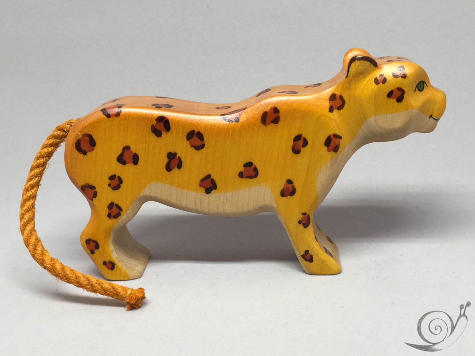 Toy Jaguar Wood Colourful Orange Yellow With Dots Standing Size 13,0x 7 ...