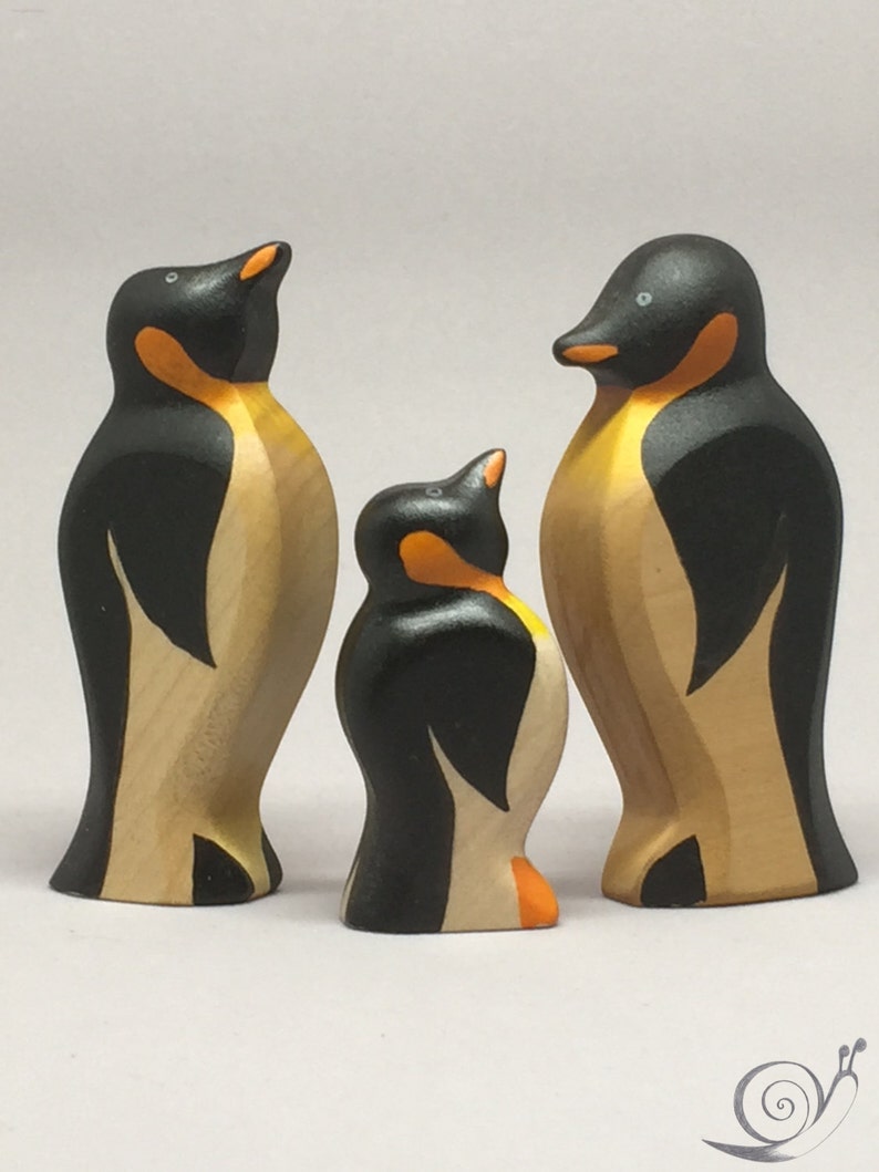 Toy Penguin wooden white black orange with heads up Size: | Etsy